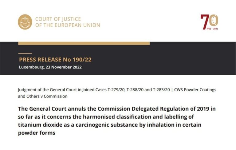 Titanium dioxide: the General Court invalidates the classification as ...